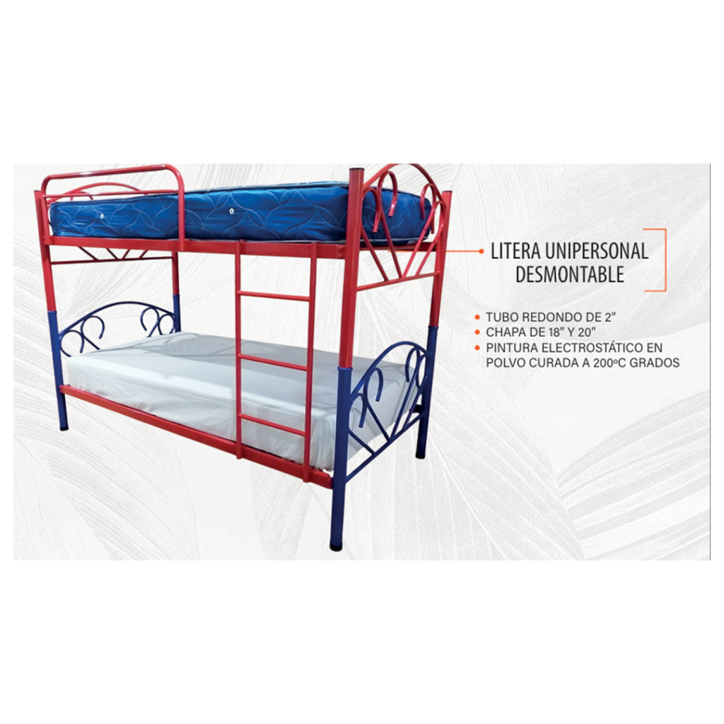 Litera unipersonal desmontable rojo azul - Los Marin Comercial